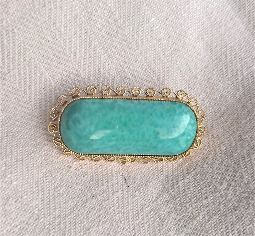1920s Art Deco Neiger Style Brooch Gift for Her Turquoise Aqua Green ...