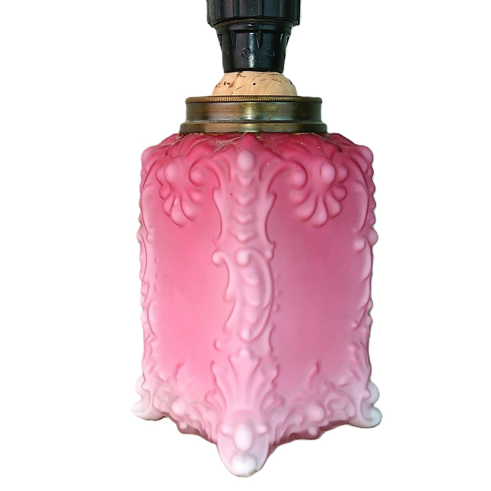 Antique French Victorian Lamp Base Pink Cranberry Collectible Opaline ...