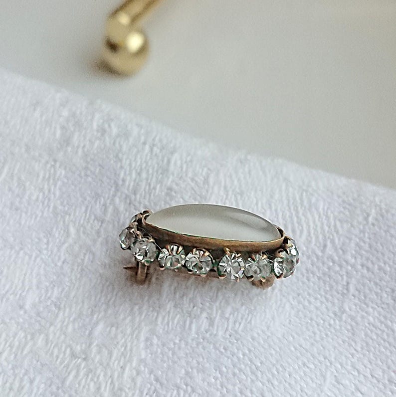 Antique Brooch Faux Moonstone Paste Shuttle Collectible French Art ...