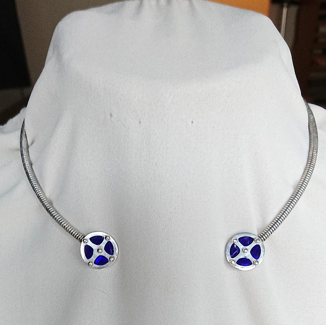 60s Silver Choker Neck Ring Blue Enamel Latvia - Etsy