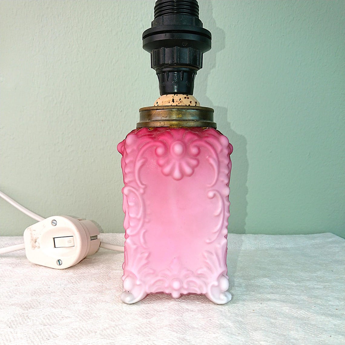 Antique French Victorian Lamp Base Pink Cranberry Collectible Opaline ...