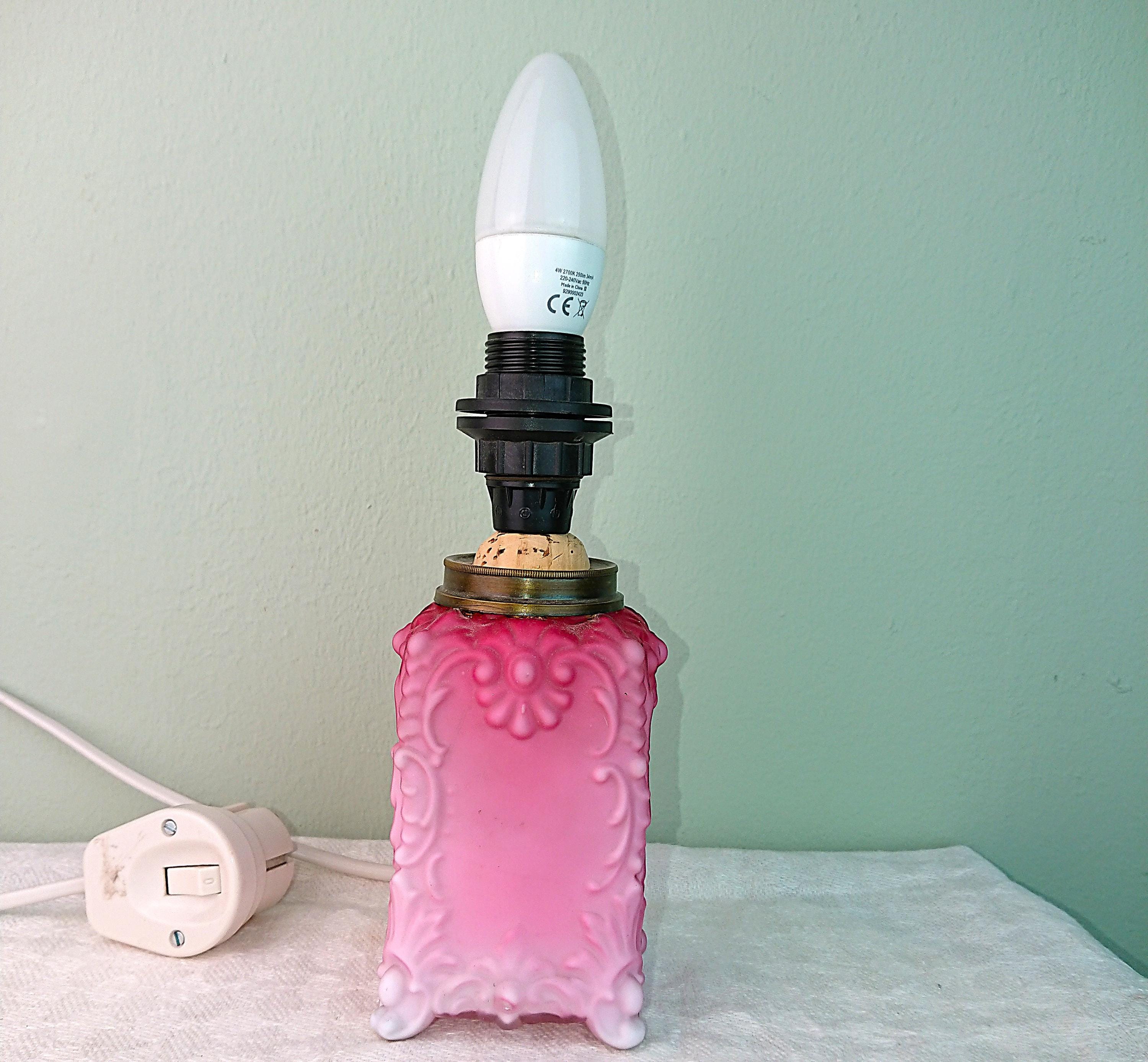 Antique French Victorian Lamp Base Pink Cranberry Collectible Opaline ...