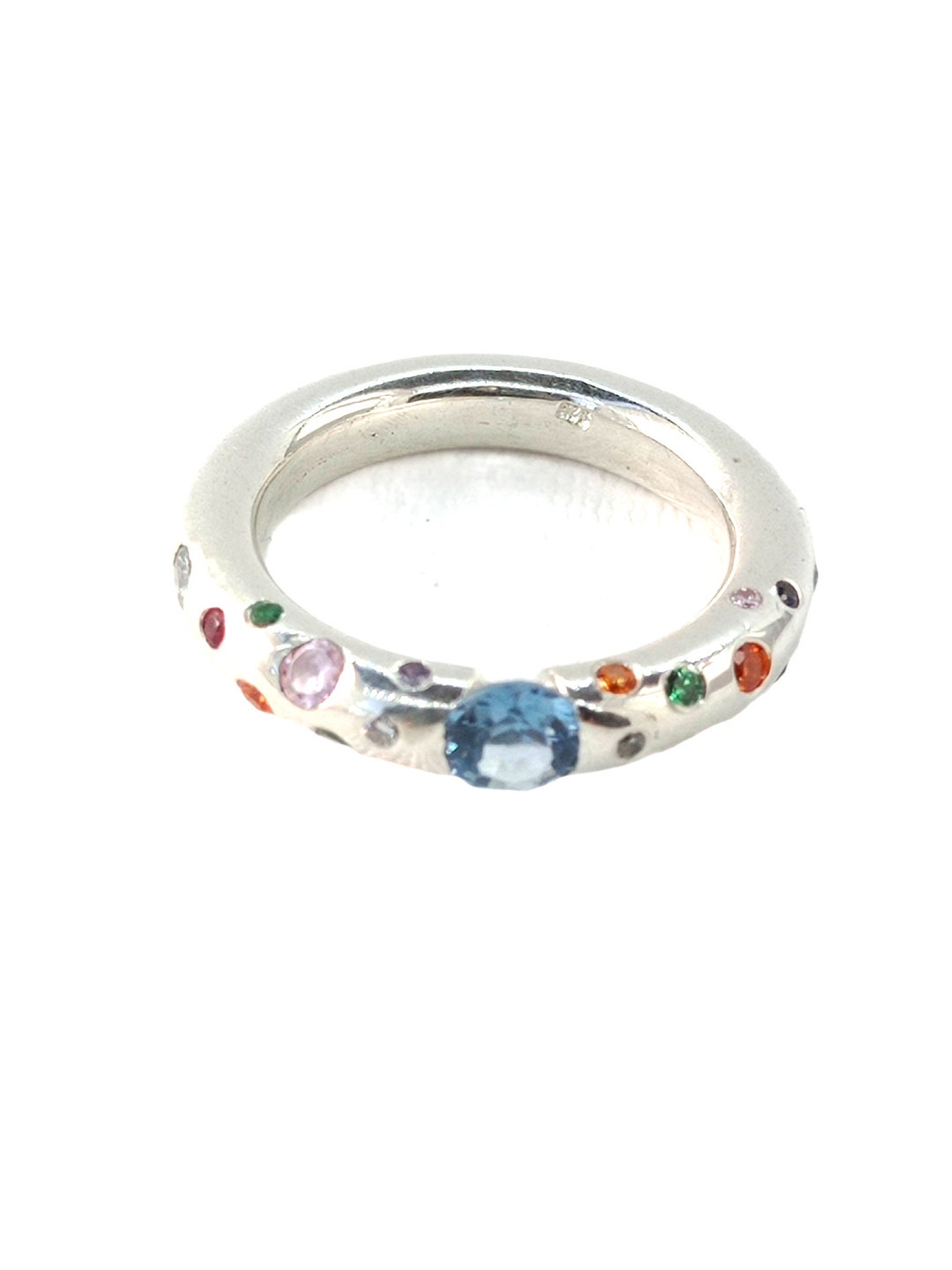Band Domed Ring,handmade 925 Silver Ring, Wonderful Multicolor Stones ...