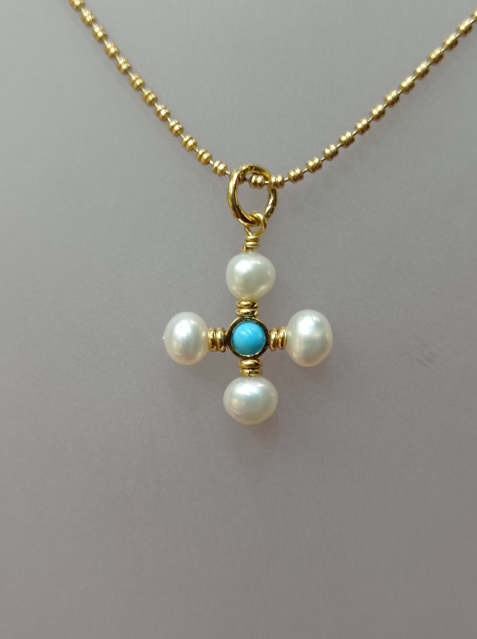 Croce di perle con turchese croce di perle in oro giallo oro - Etsy Italia