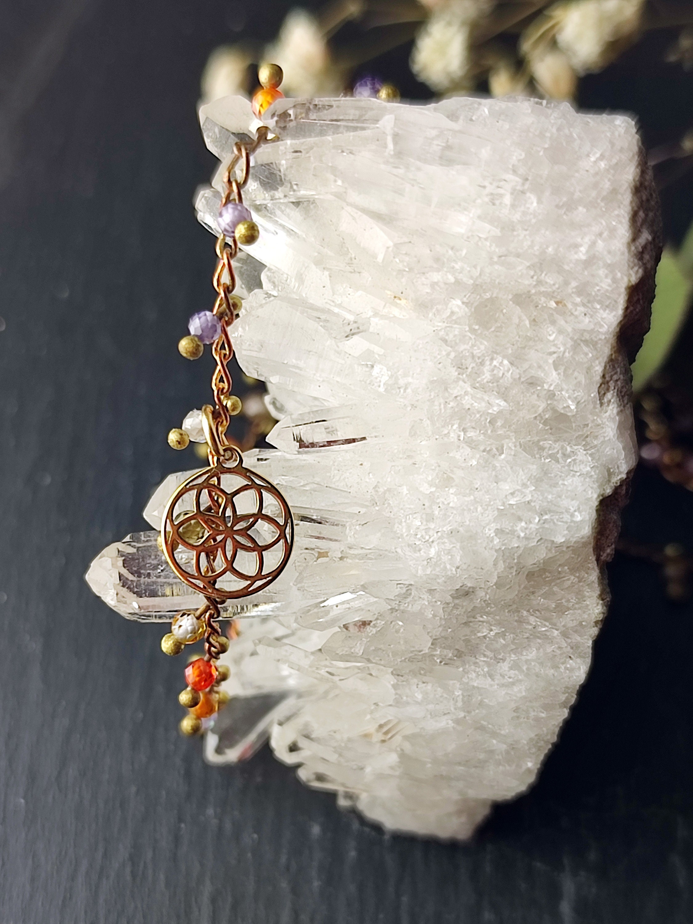 SIMBOLIKS Chain With Coloured Crystals, Stainless Steel Seed of Life ...