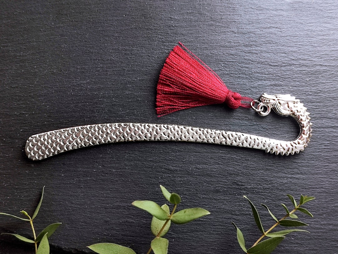 SIMBOLIKS Metal Dragon Bookmark, Bookmark With Maroon Tassel, Gift for ...