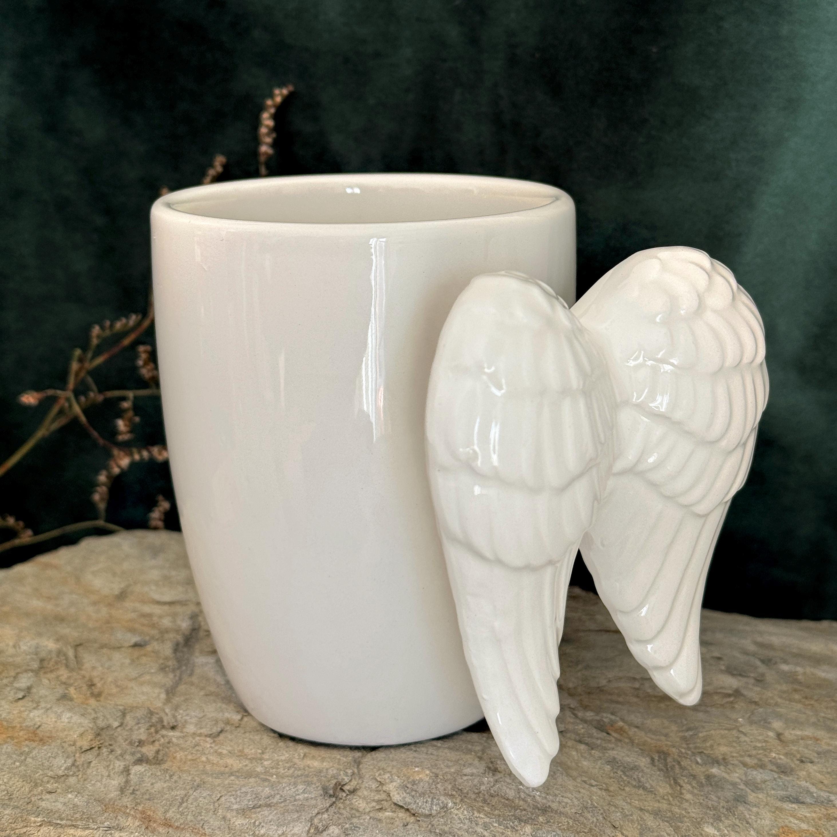 SIMBOLIKS Ceramic Mug With White Angel Wings Handle Size 8.5 Cm ...