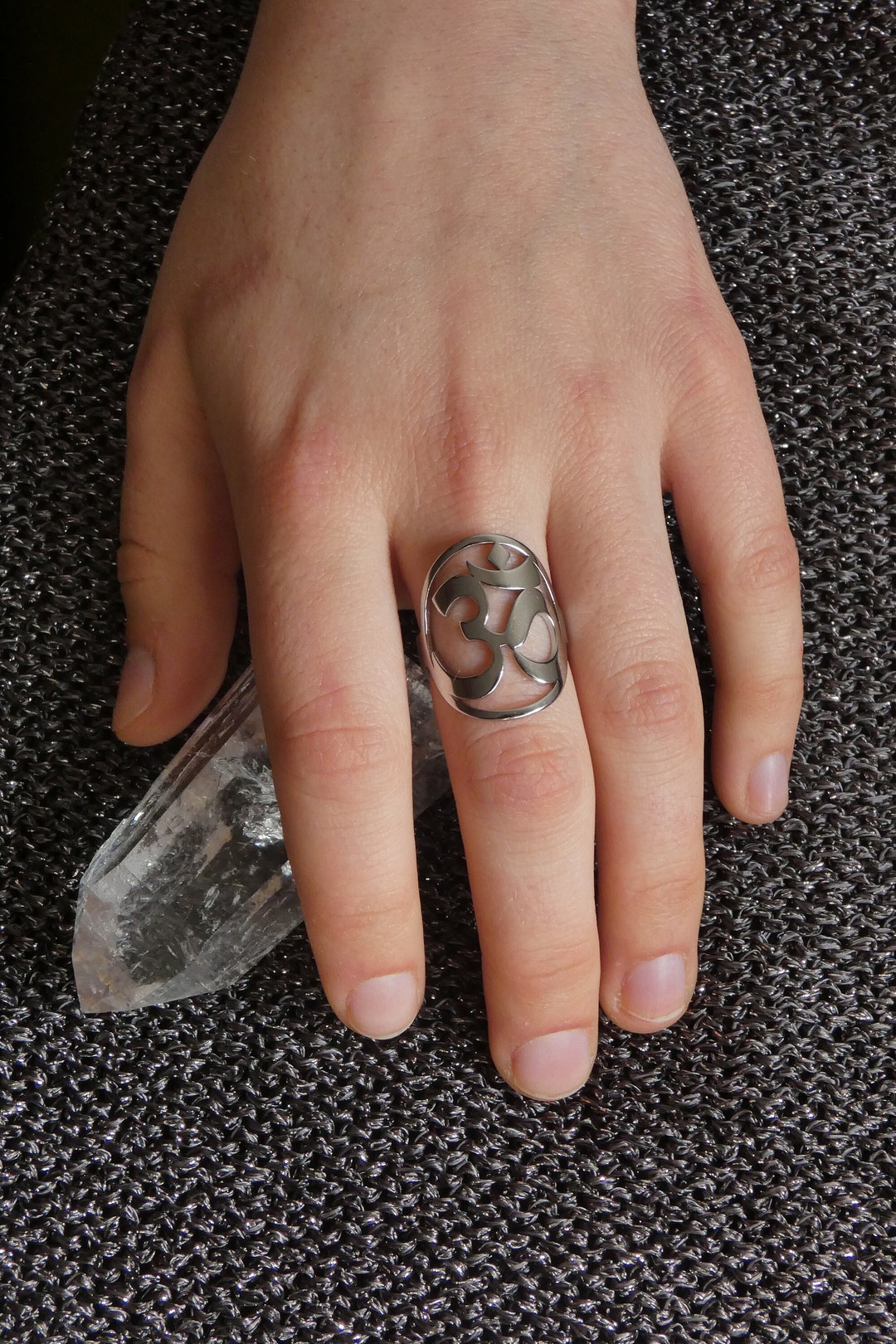 SIMBOLIKS Adjustable Stainless Steel OM Ring. Protection Ring, Mantras, Gift Yoga Woman ...