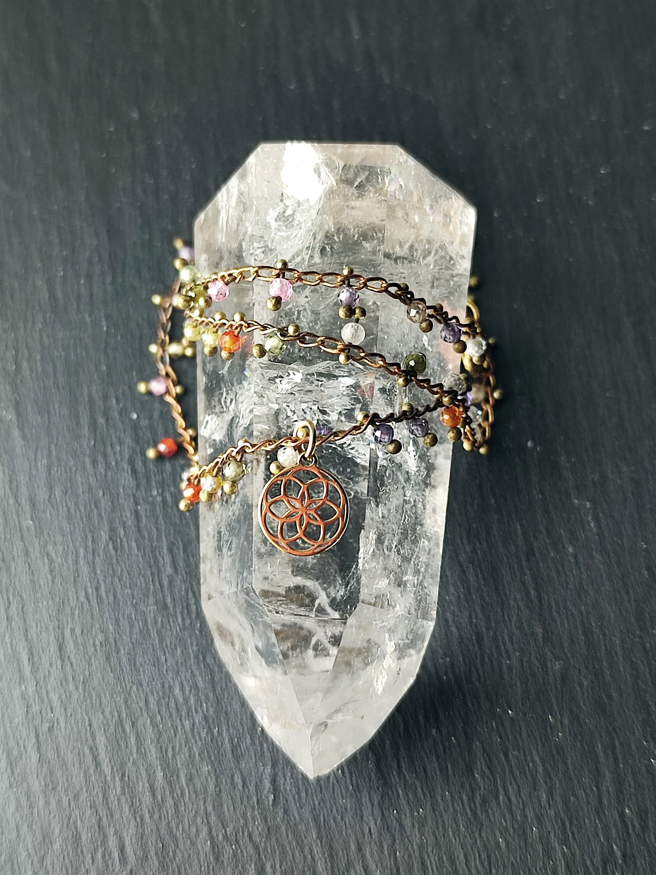 SIMBOLIKS Chain With Coloured Crystals, Stainless Steel Seed of Life ...