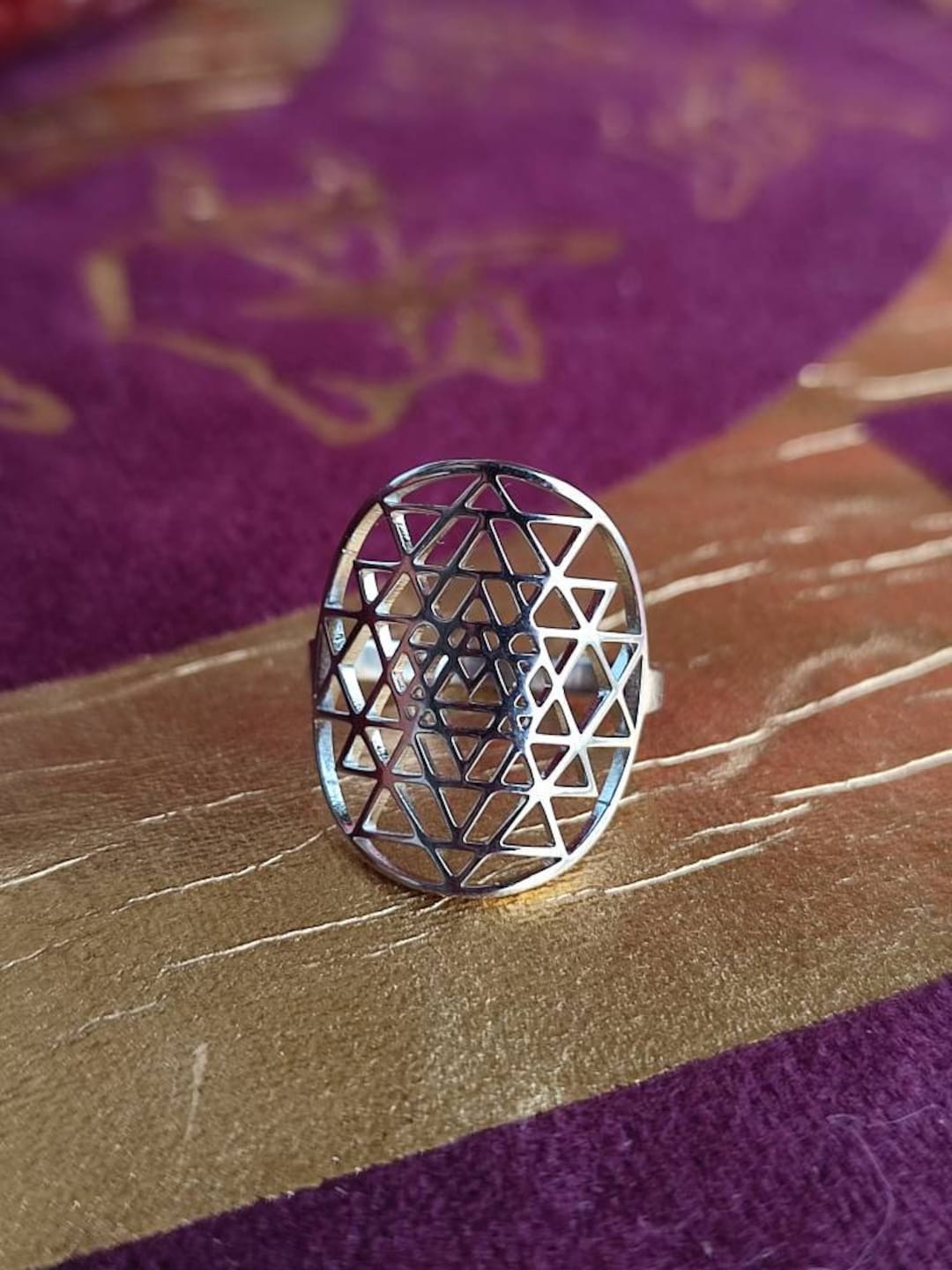 SIMBOLIKS Yantra Buddhist Symbol Stainless Steel Ring, Adjustable Size ...
