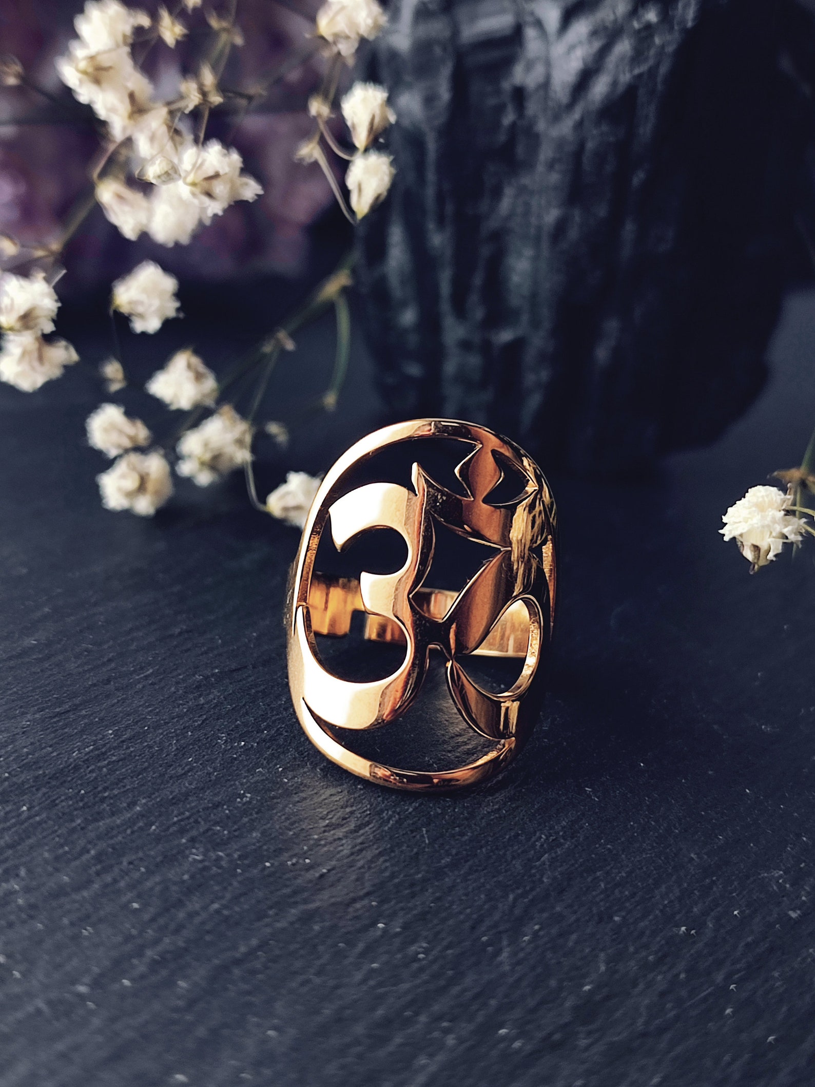 SIMBOLIKS Adjustable Stainless Steel OM Ring. Protection Ring, Mantras ...