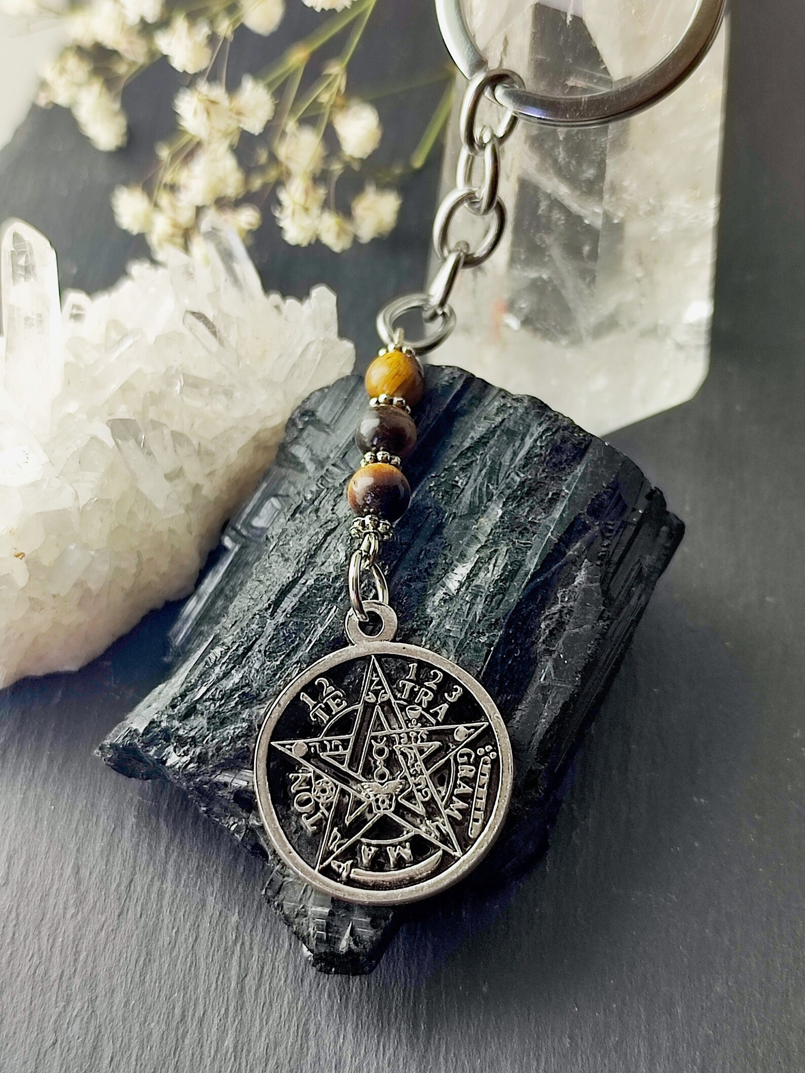 SIMBOLIKS Tetragrammaton Key Ring, Tiger Eye, Amulet of Protection ...