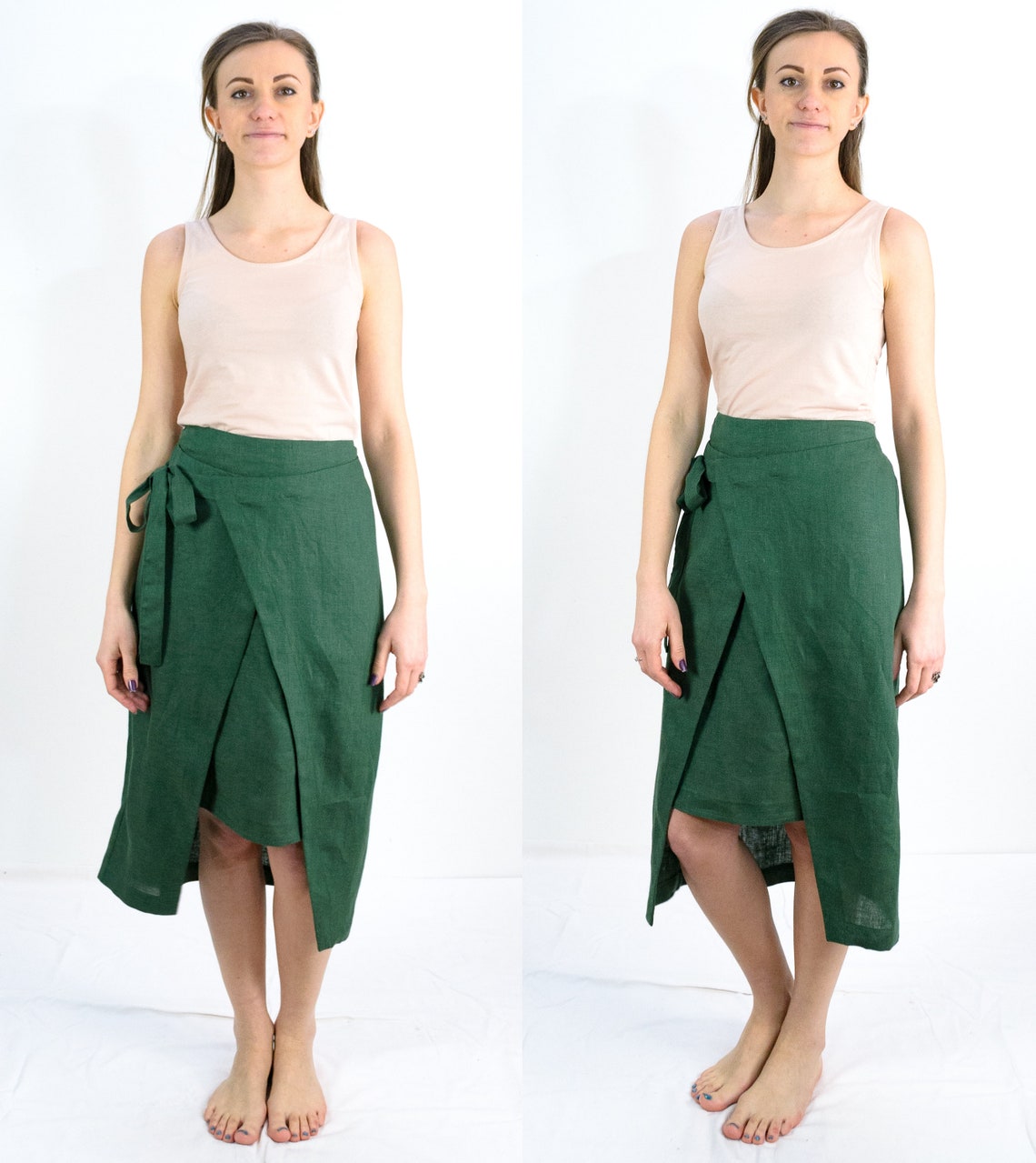 Linen Midi Skirt/ Wrap Skirt/green Linen Skirt/ Summer Linen Skirt ...