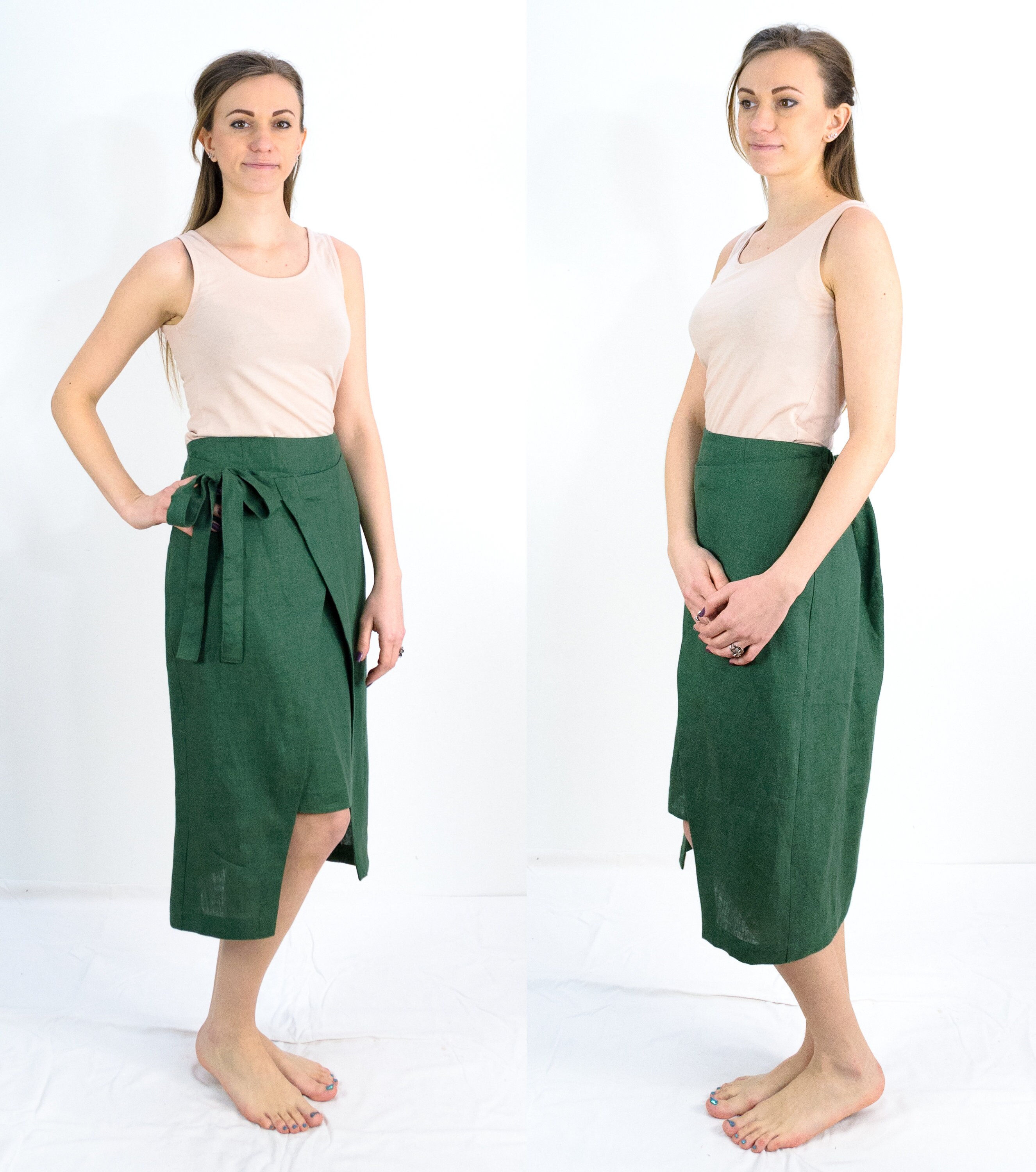 Linen Midi Skirt/ Wrap Skirt/green Linen Skirt/ Summer Linen Skirt ...