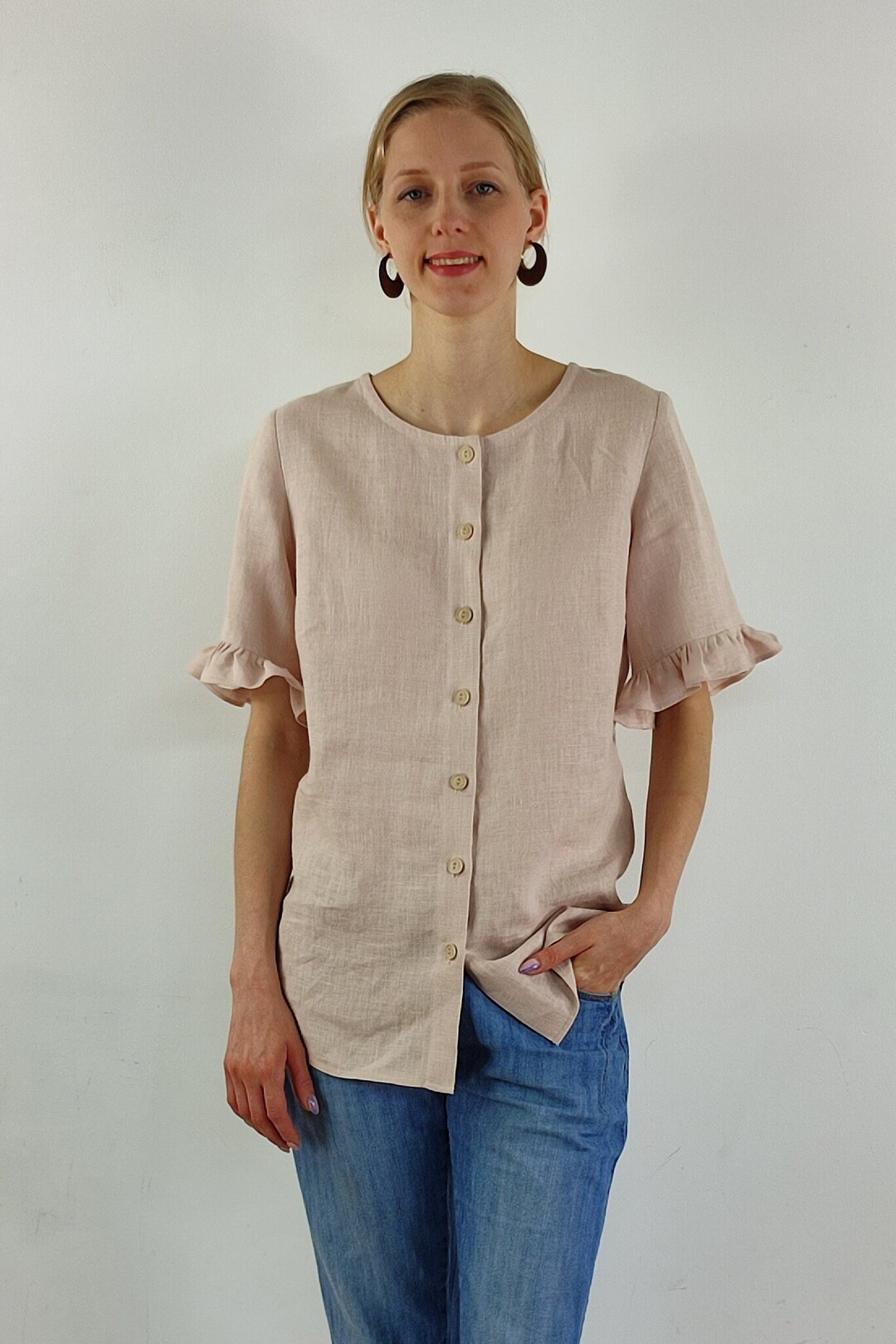 Leinen Top/ Altrosa Frauen Bluse/ Frauen Top/ Knopfleiste Bluse/ Bluse ...