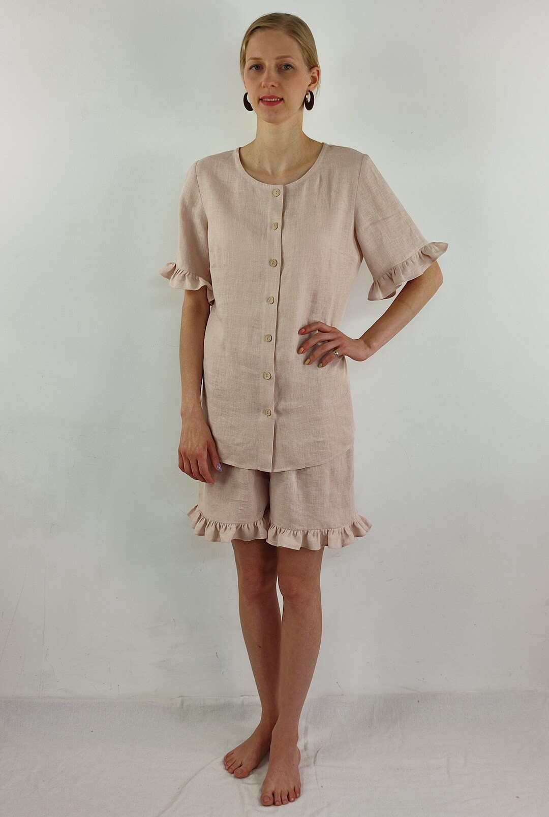 Pure Linen Pajama, Linen Bluoses Plus Cropped Pants , Pajama Set, Linen ...