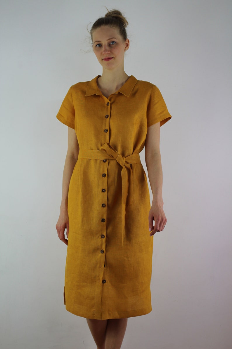 Linen Dress/ Button Down Dress/ Linen Casual Dress/ Linen Summer Dress ...
