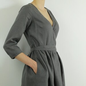 Linen Wrap Dress With Long Sleeves and 2 Pockets/ Linen Women Dress ...