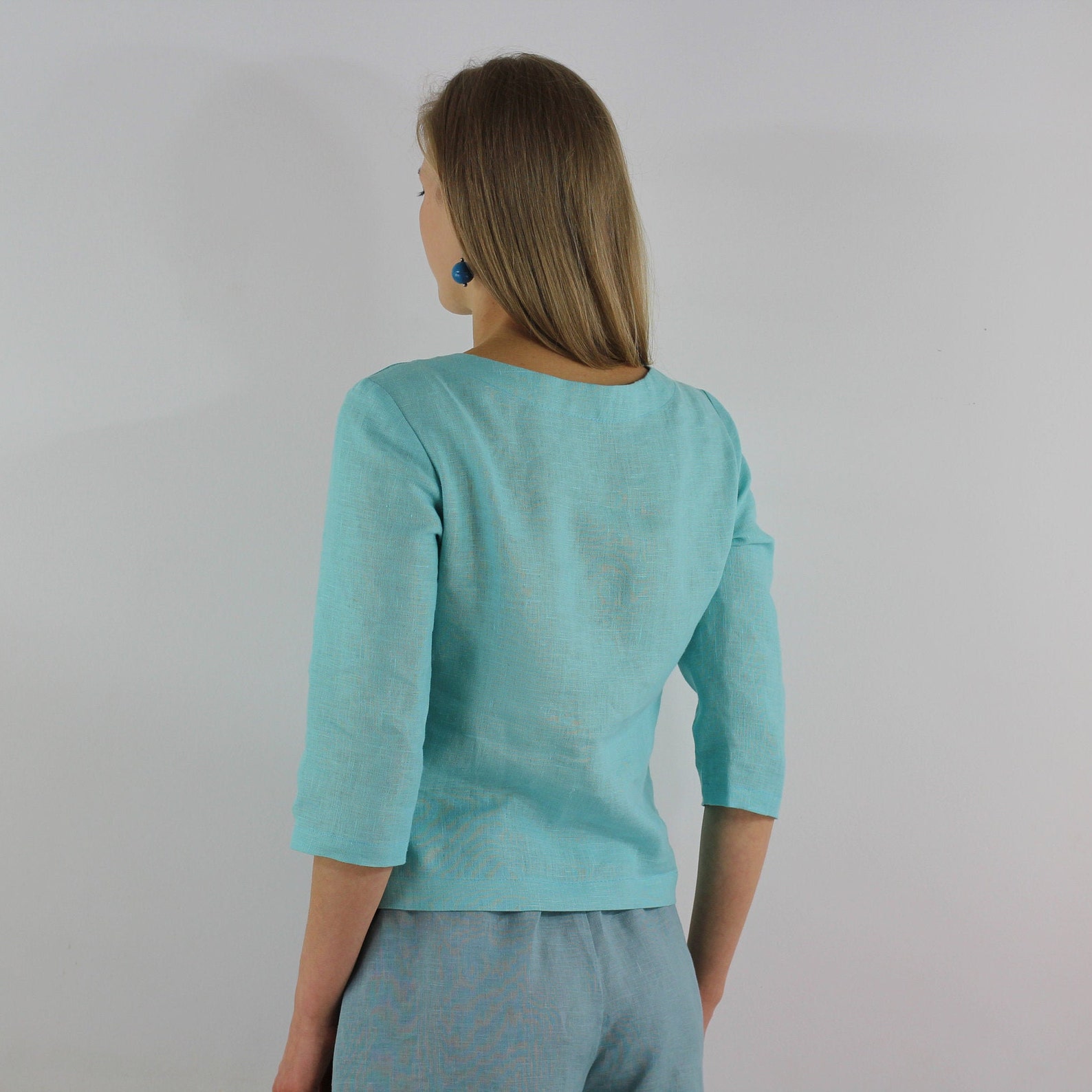 Linen Top/ Turquoise Women Blouse/women Top/linen Clothing - Etsy