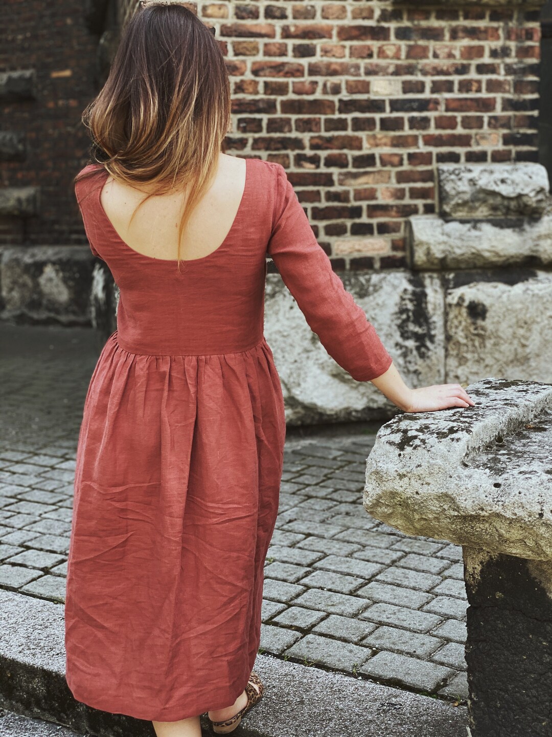Linen Dress for Women/ Open Back Linen Dress/linen Casual Dress ...