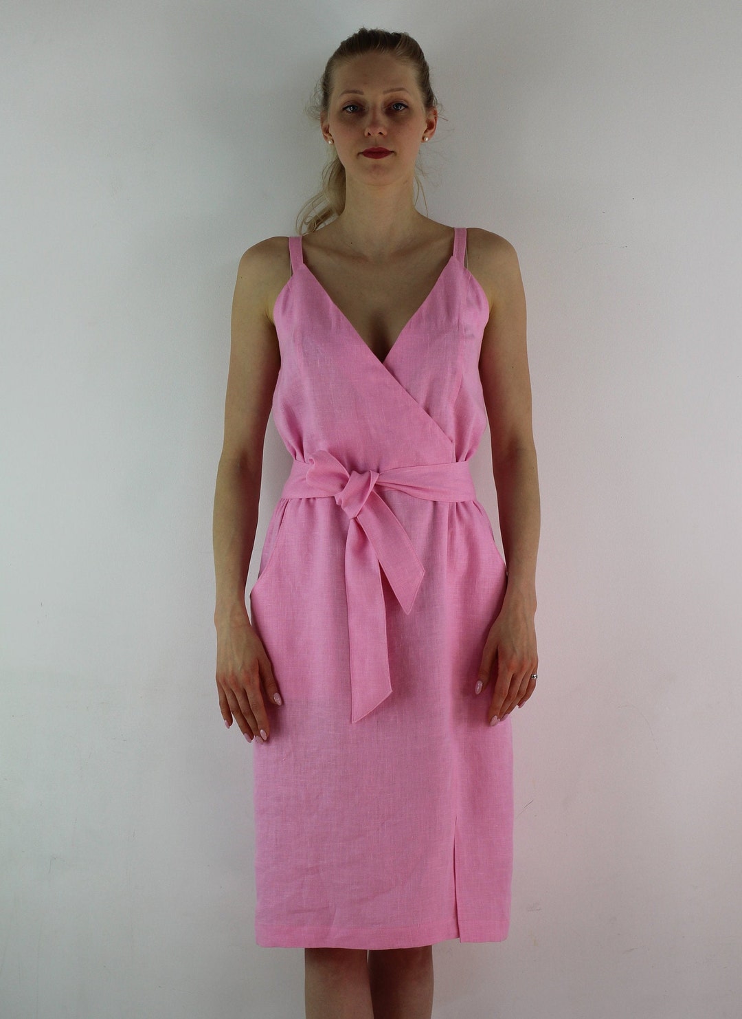 Cross Back Dress/ Open Back Linen Dress/ Linen Women Dress/ Purple ...