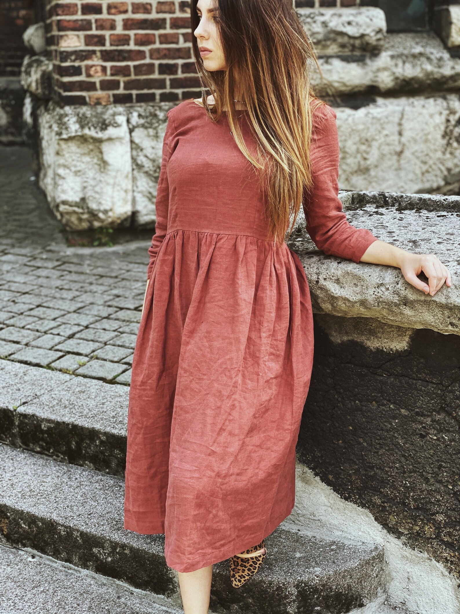 Linen Dress for Women/ Open Back Linen Dress/linen Casual - Etsy