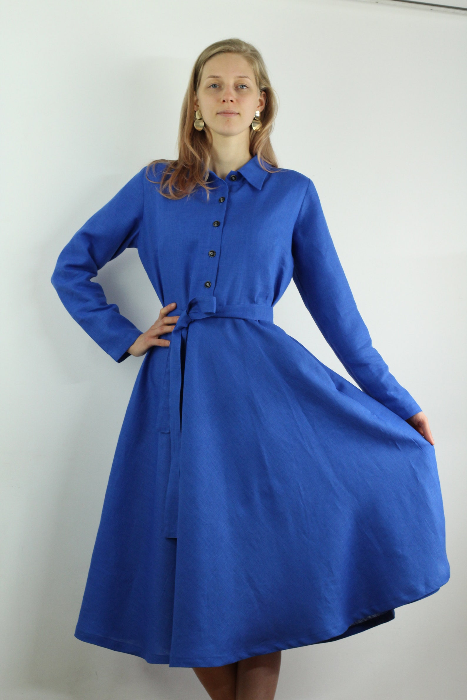 Linen Maxi Dress, Linen Casual Dress, Linen Summer Dress, Shirt Collar ...