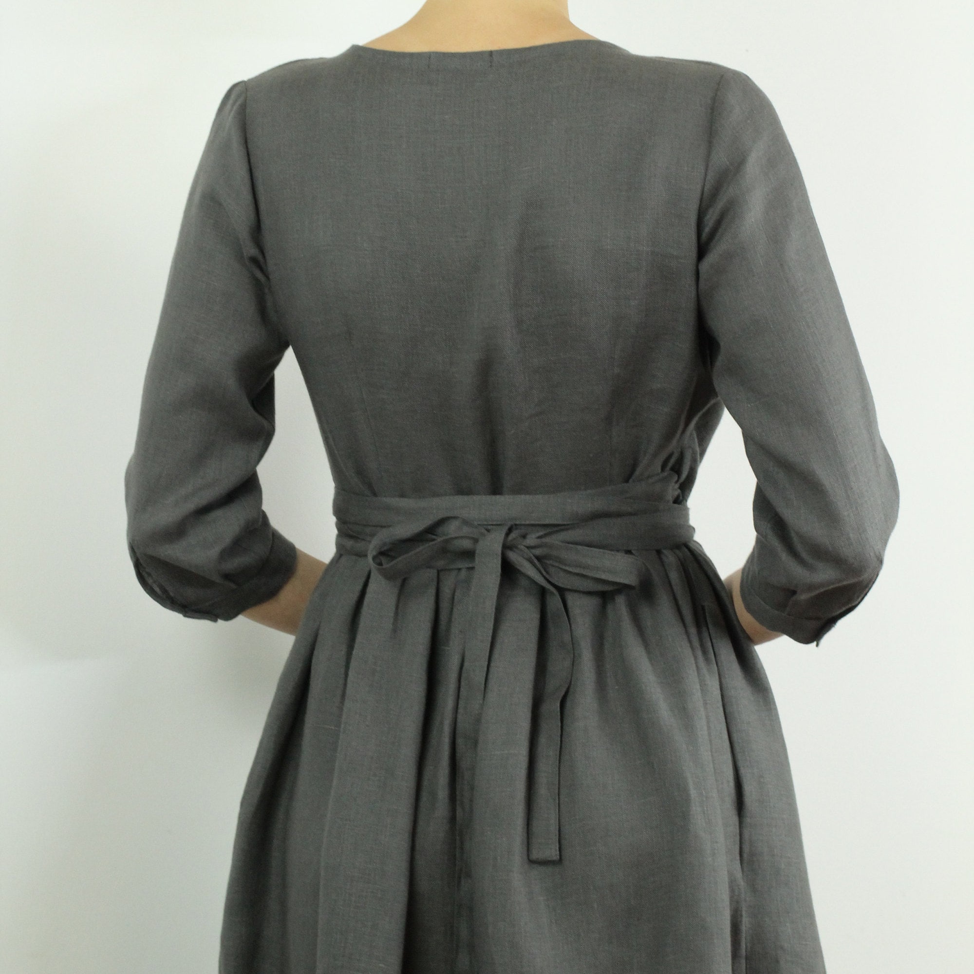 Linen Wrap Dress With Long Sleeves and 2 Pockets/ Linen Women | Etsy