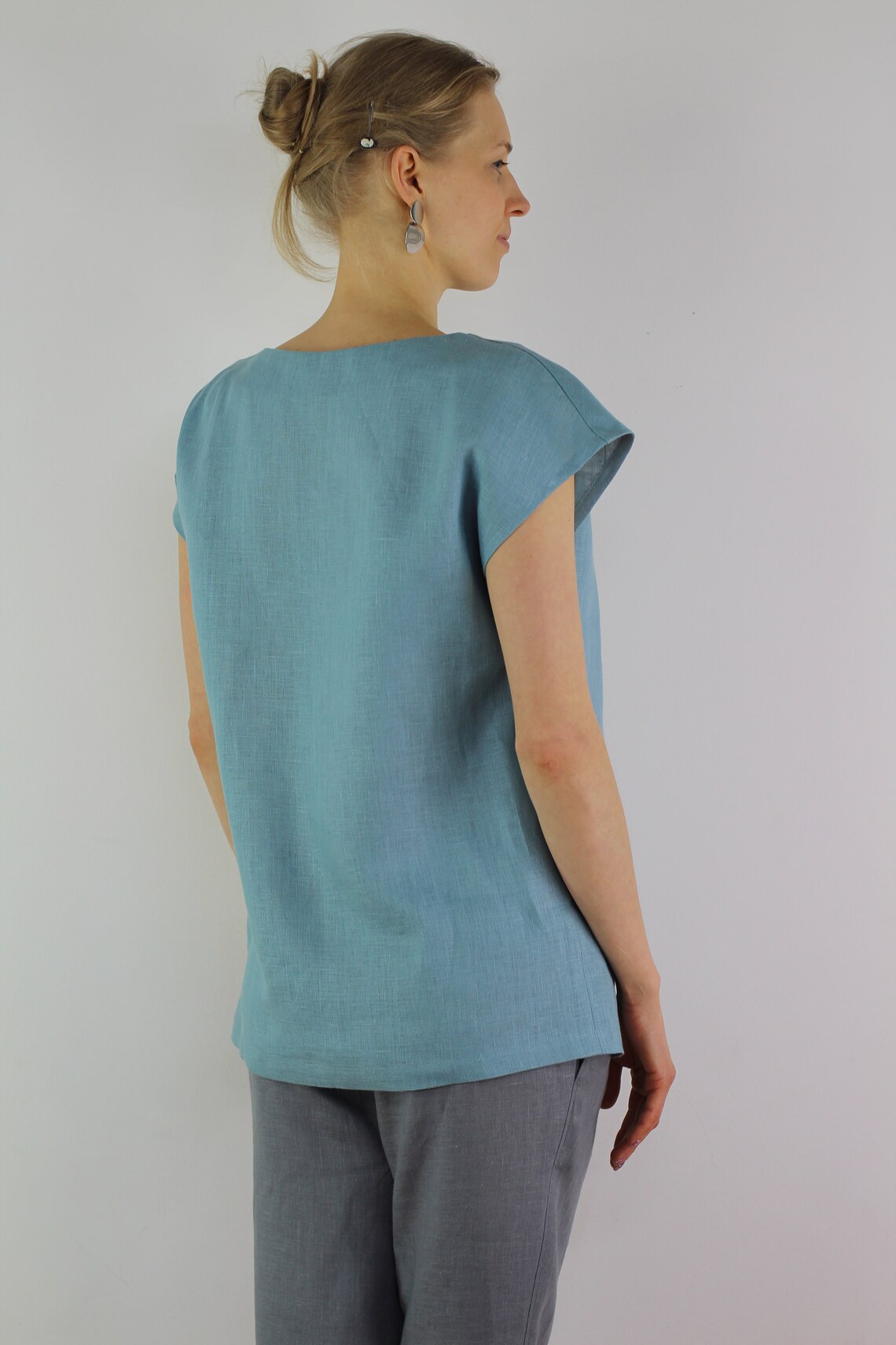 Linen Summer Blouse/ Linen Top/ Turquoise Women Blouse/women Top/linen ...