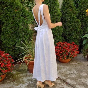 Maxi Linen Dress, Linen Casual Dress, Summer Backless Dress, Open Back ...