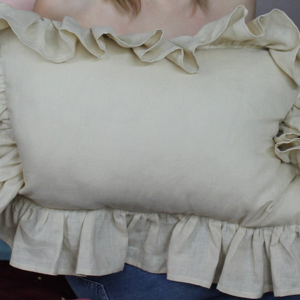 Linen Ruffled Pillow - Etsy