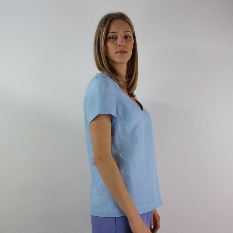 Linen Blouse/linen Top/ Blue Women Blouse/women Top/linen | Etsy