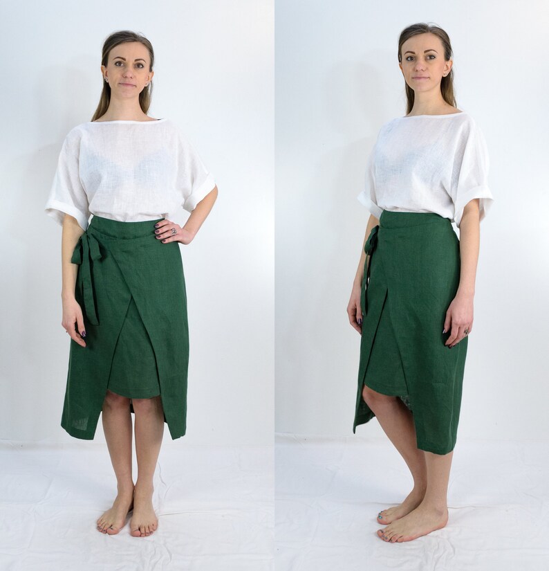 Linen Midi Skirt/ Wrap Skirt/green Linen Skirt/ Summer Linen Skirt ...