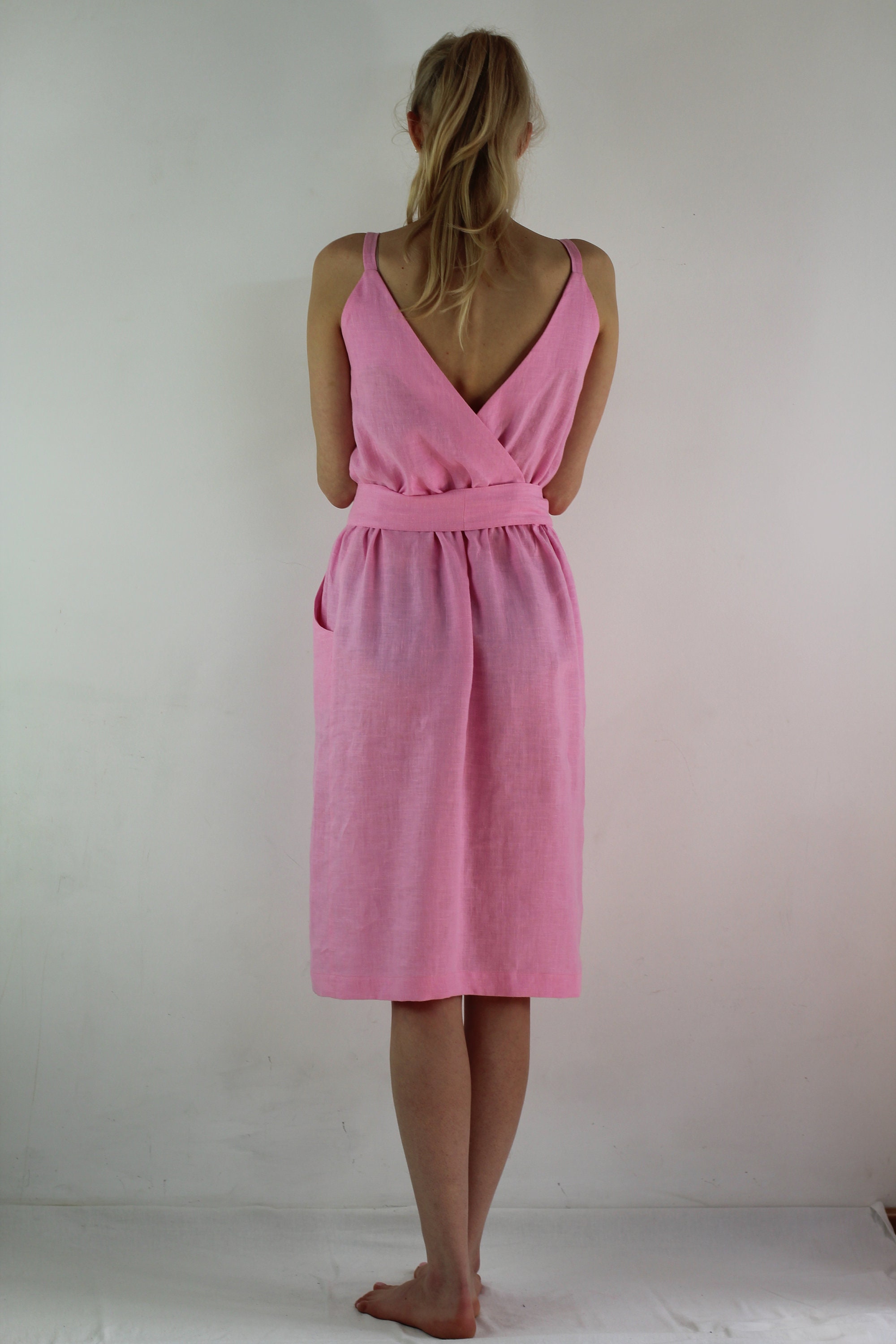 Cross back dress/ Open back linen dress/ Linen women dress/ | Etsy