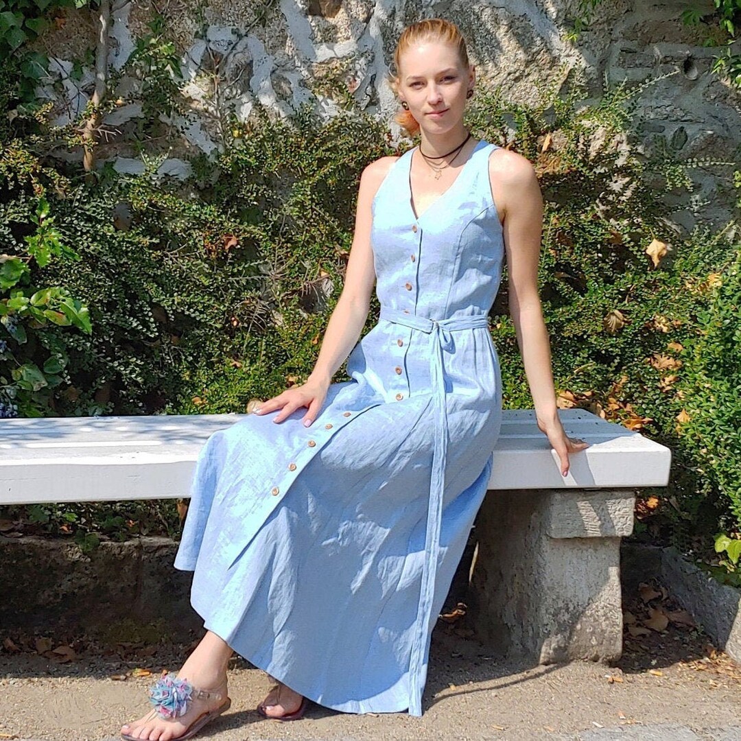 Linen Dress, Maxi Dress, Linen Casual Dress, Linen Summer Dress, Button ...