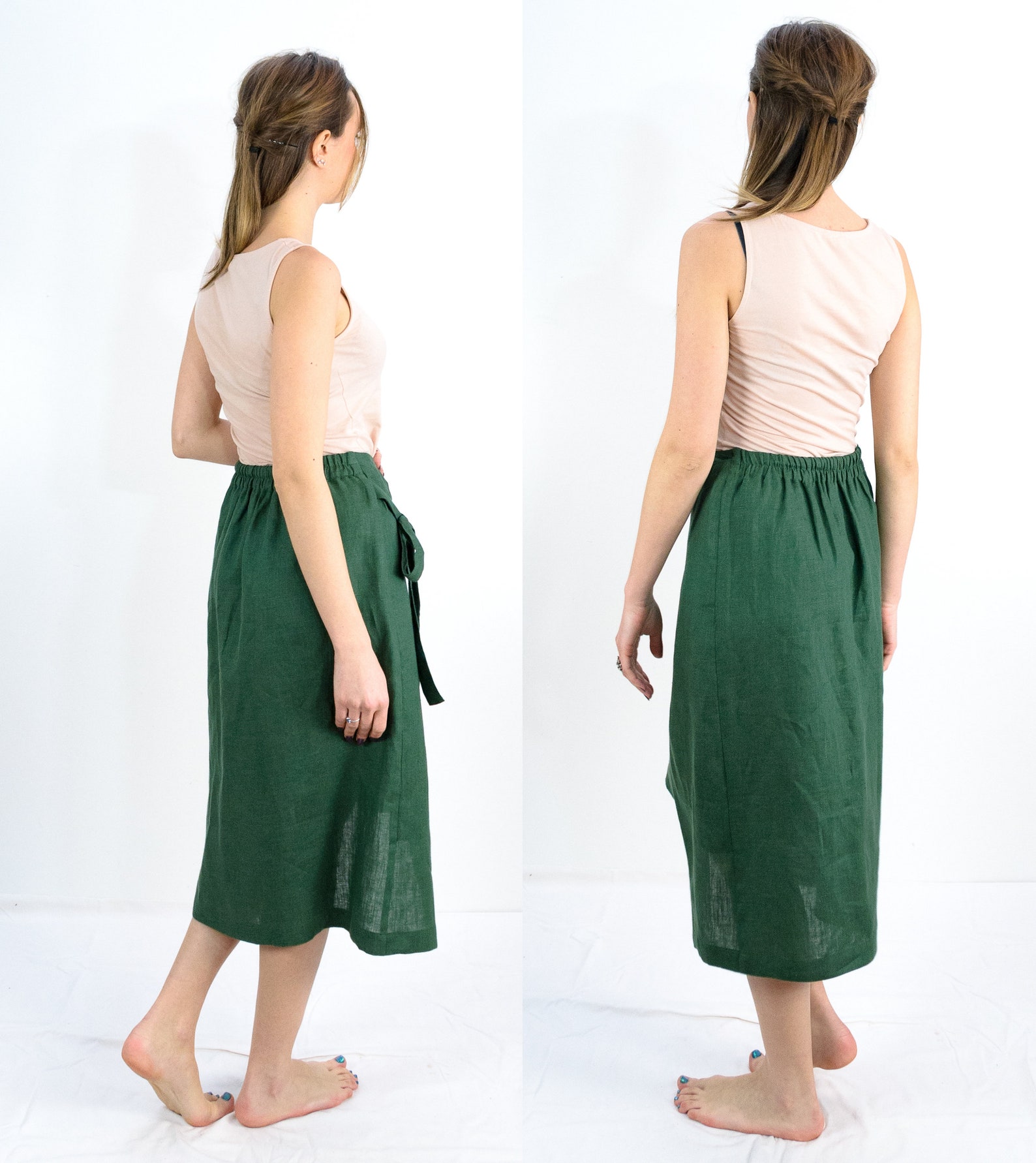 Linen Midi Skirt/ Wrap Skirt/green Linen Skirt/ Summer Linen Skirt ...