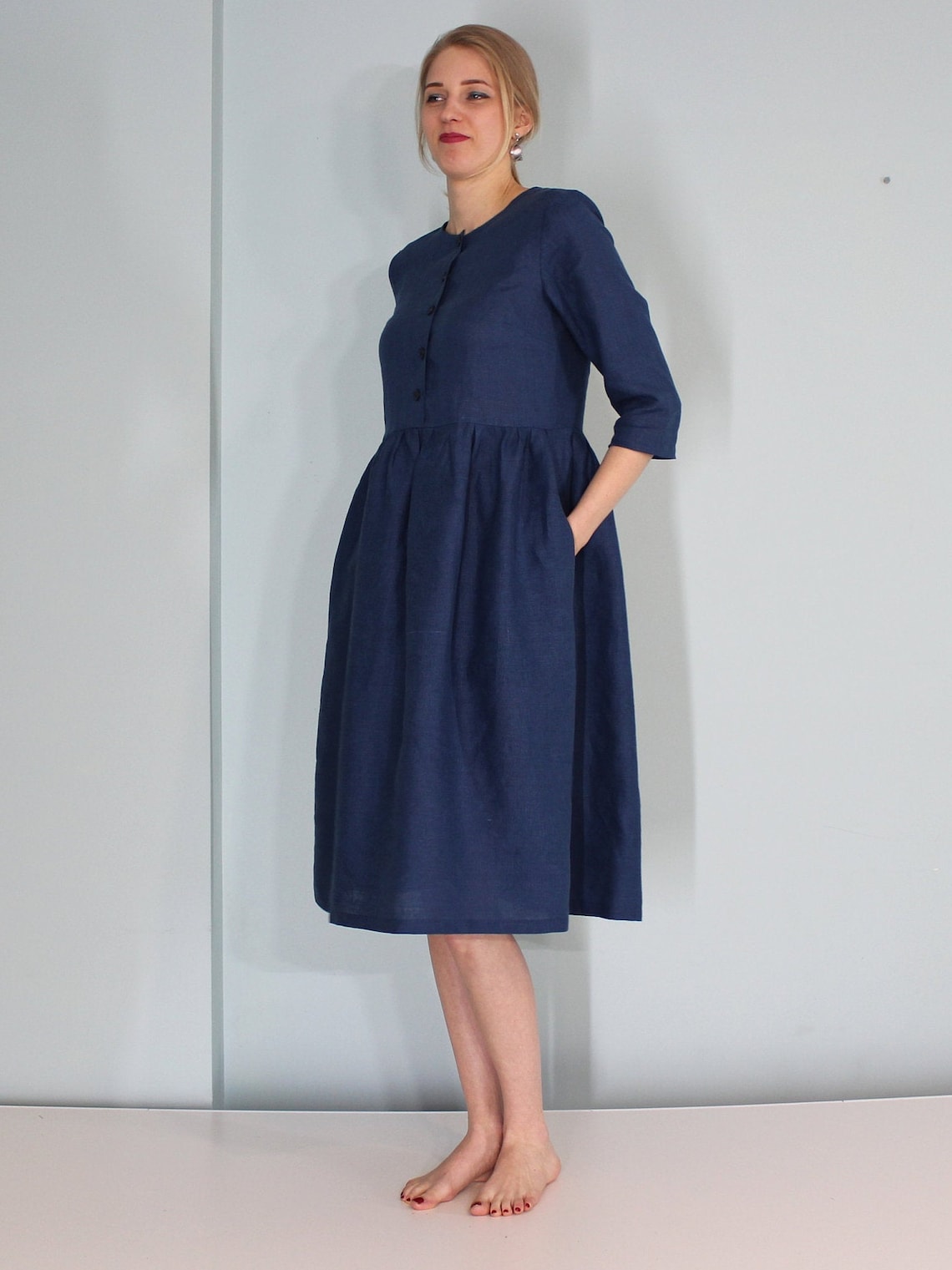 Linen midi dress linen casual dress linen summer dress | Etsy