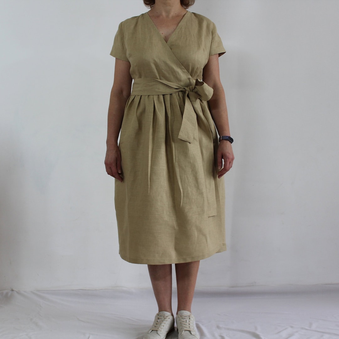 Robes en lin pour femmes, robe enveloppante en lin, robe décontractée ...