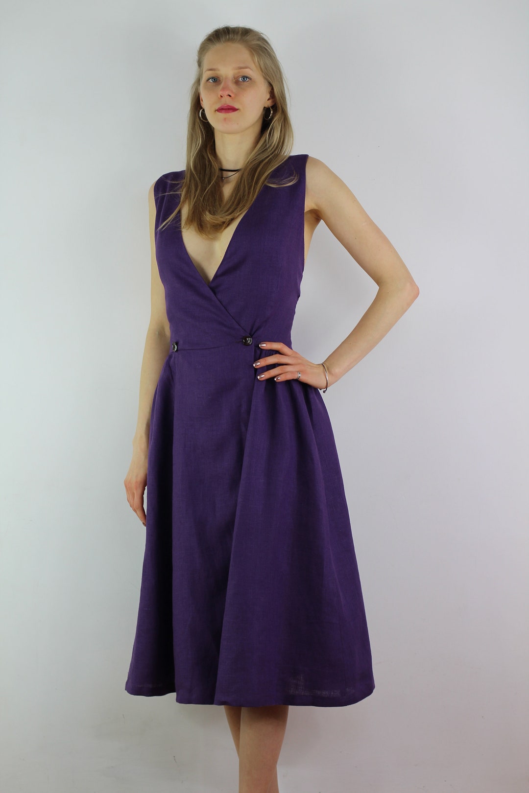 Open Back Linen Dress/ Linen Women Dress/ Cross Back Linen Dress ...