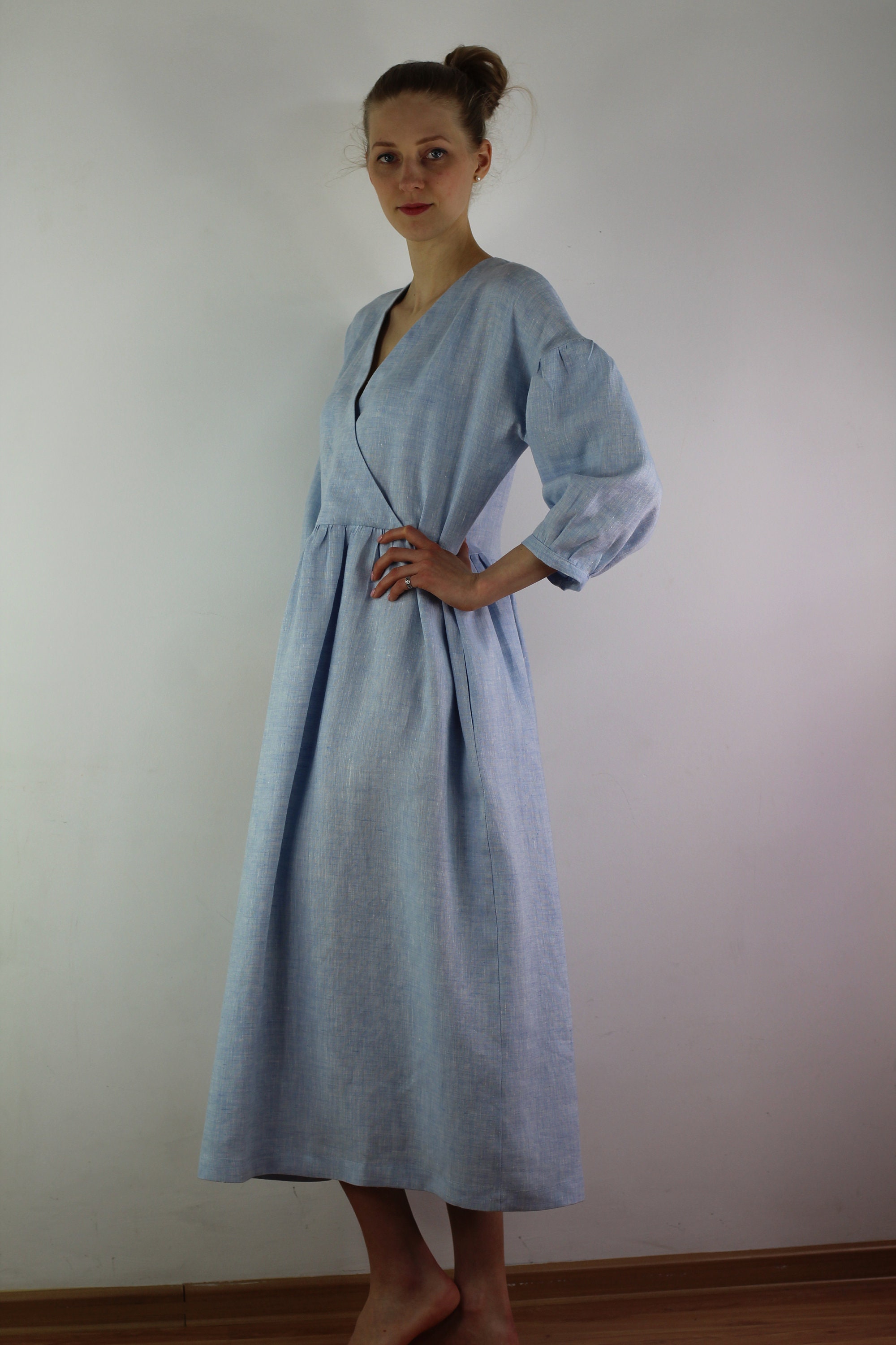 Linen Wrap Dress for Women /long Sleeves Dress/ Linen Women - Etsy