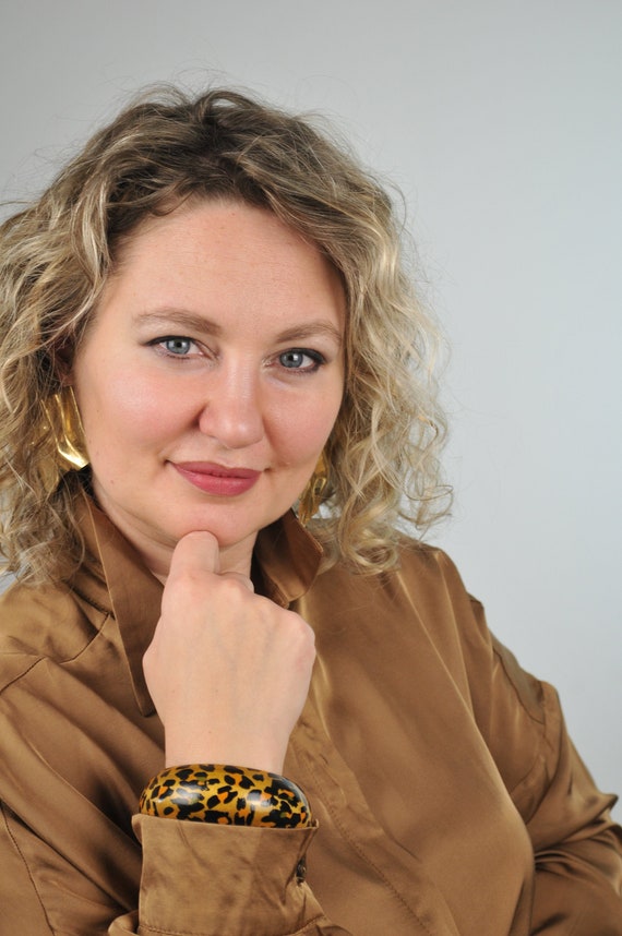 Vintage Wood Bracelet Leopard Pattern Wooden Bangle f… - Gem