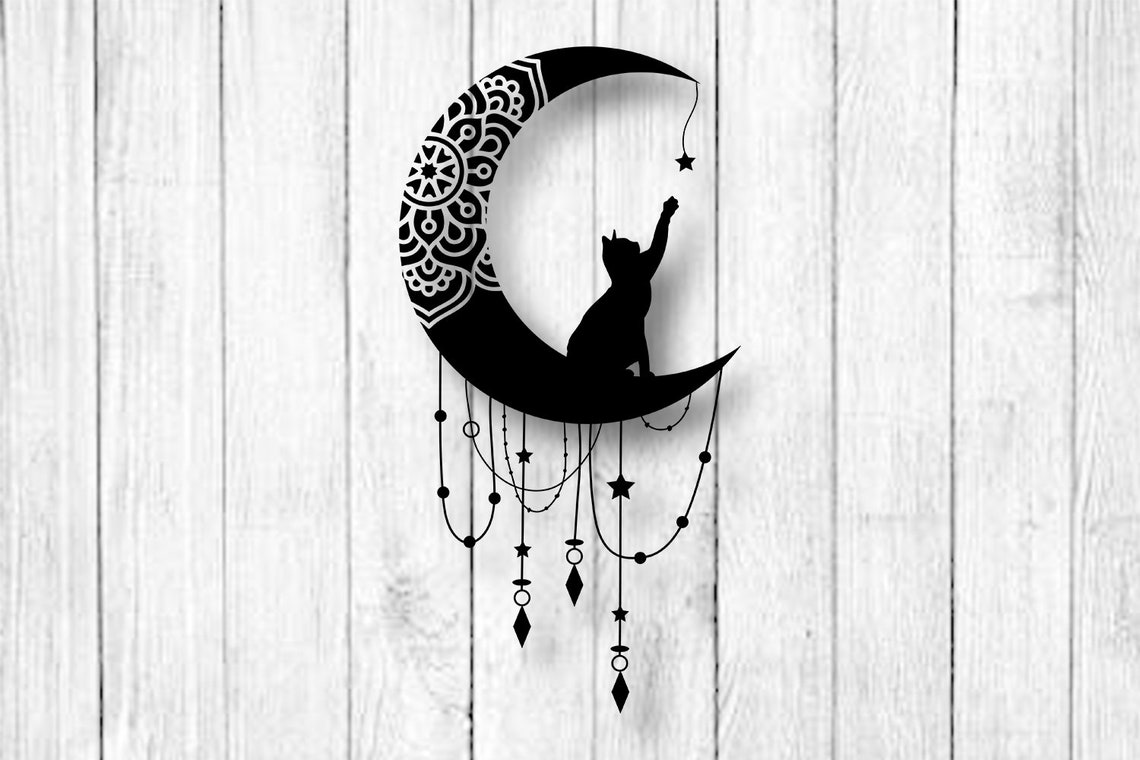 Mandala cat moon svg Mandala svg moon svg moon clipart - Etsy España