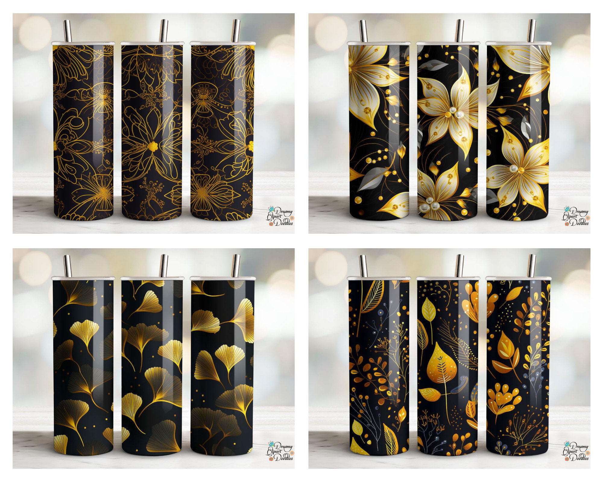 Black Gold Tumbler Elegant Tumbler 20 Oz Skinny Straight - Etsy