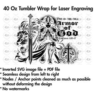 Armor of God SVG 40 Oz Laser Tumbler Wrap / Engraved Etched Seamless ...