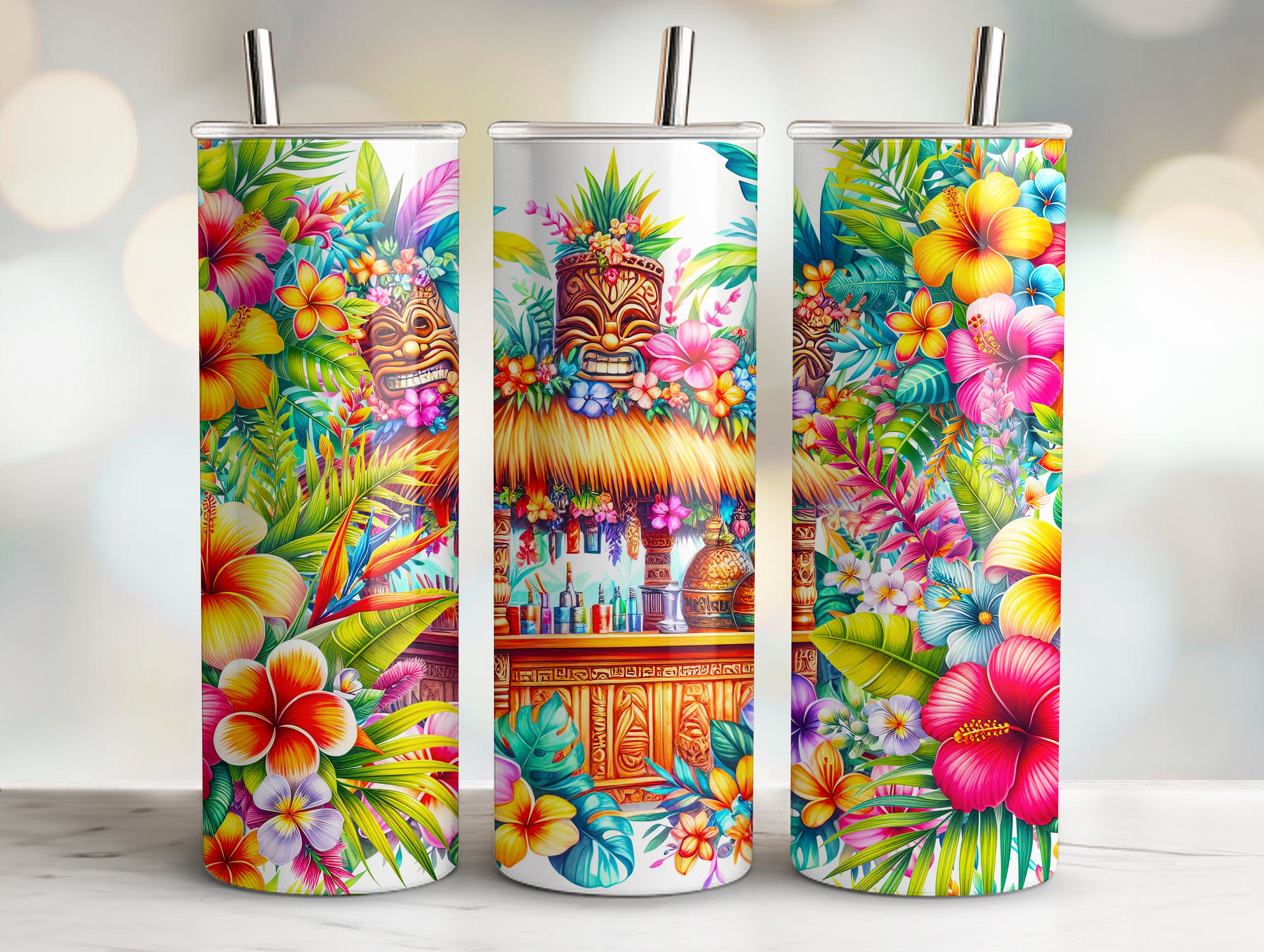 Tiki Bar Tumbler Wrap, 20oz Straight Skinny Sublimation PNG, Instant ...