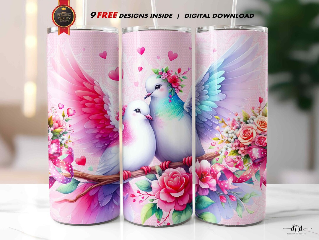 Valentine's Doves Tumbler Wrap, 20 Oz Skinny Straight, Sublimation PNG ...