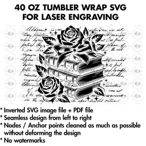 Bookish SVG 40 Oz Laser Tumbler Wrap, Engraved Etched Quencher Seamless ...