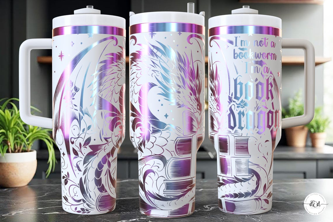 Book Dragon SVG 40 Oz Laser Tumbler Wrap / Engraved Etched Quencher ...