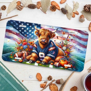 Fall Highland Cow License Plate PNG for Sublimation / American Football ...