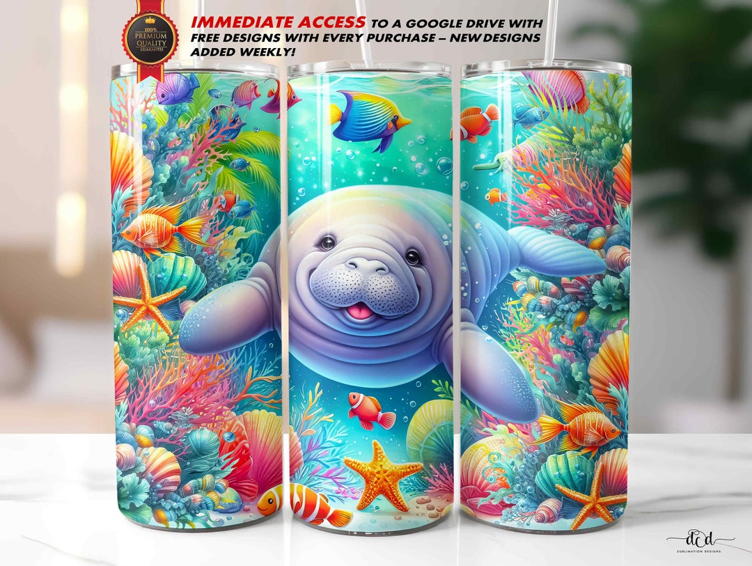 Manatee Tumbler Wrap, 20 Oz Skinny Straight Sublimation PNG / Tropical ...